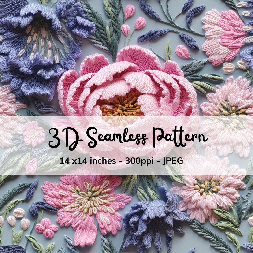 3D Faux Embroidery Pink Peonies IV Seamless Repeat Pattern Tile, Great ...