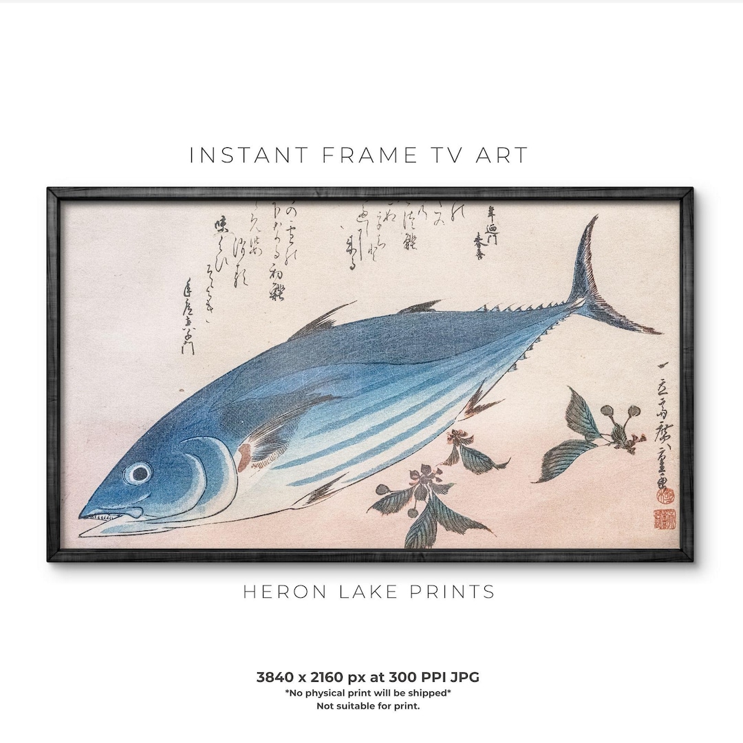 Blue Fish Woodblock Print: Vintage Japanese Hiroshige Frame TV Art ...