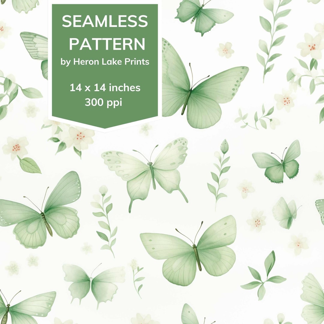 Watercolor Butterfly Seamless Pattern: Pink, Sage Green (digital File ...