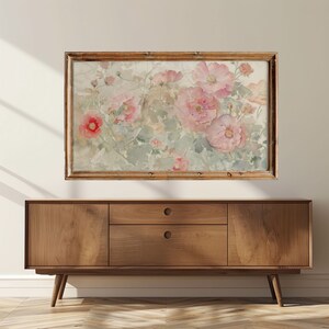 Japandi Pink Poppies Shabby Chic Floral Frame TV Art 4K HD 16X9 Samsung ...