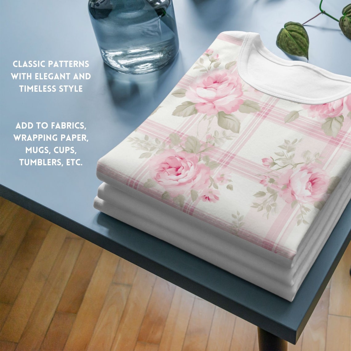 Pink Plaid Roses Seamless Pattern: Commercial Use Print (digital File ...