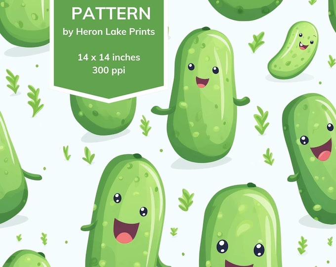 Watercolor Cute Cucumbers Pickles Seamless Pattern, Print on Demand ...