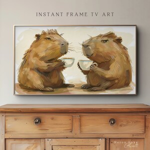 Tea Coffee Drinking Capybaras Frame Tv Art, Capybara Lover Art ...