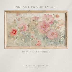 Japandi Pink Poppies Shabby Chic Floral Frame TV Art 4K HD 16X9 Samsung ...