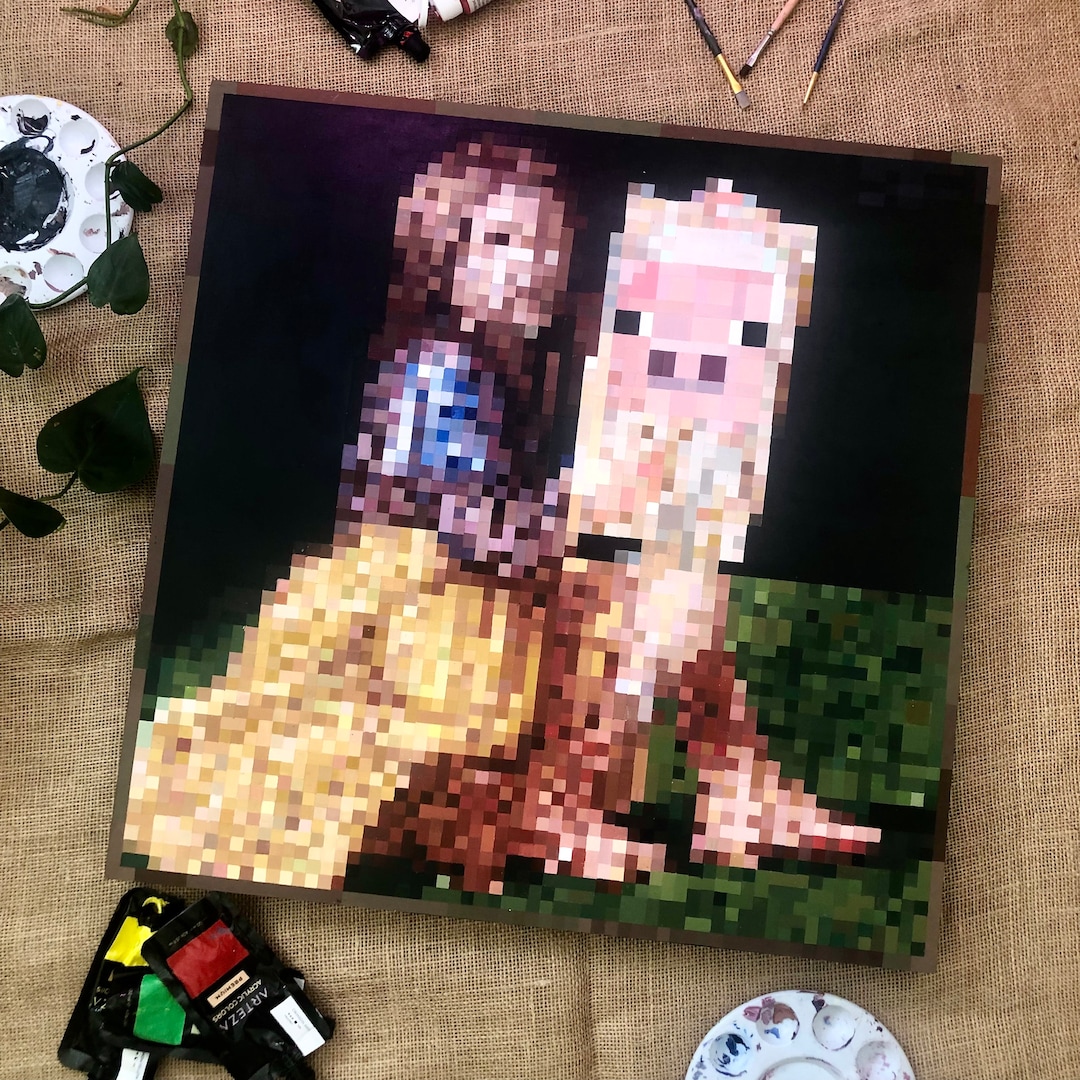 Minecraft Pigscene - Hand-painted Acrylic Artwork - Girl With Pig ...
