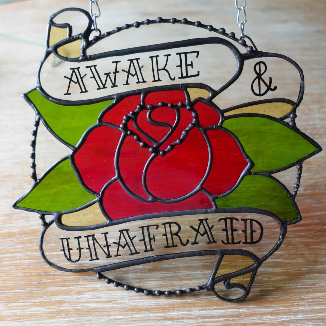 MCR Inspired Stained Glass Suncatcher | Red Rose "awake & Unafraid" Fan ...