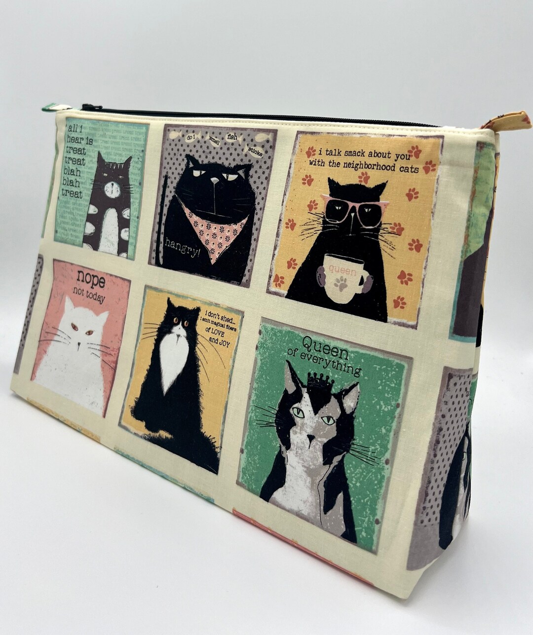 JUMBO Extra Large Zipper Pouch Bag Cats, Kitties, Snarky Cats by Dan ...