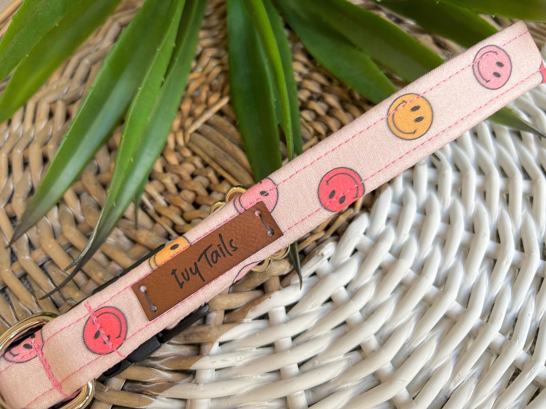 Pink Smiley Face Dog Collar Dog Collar - Etsy