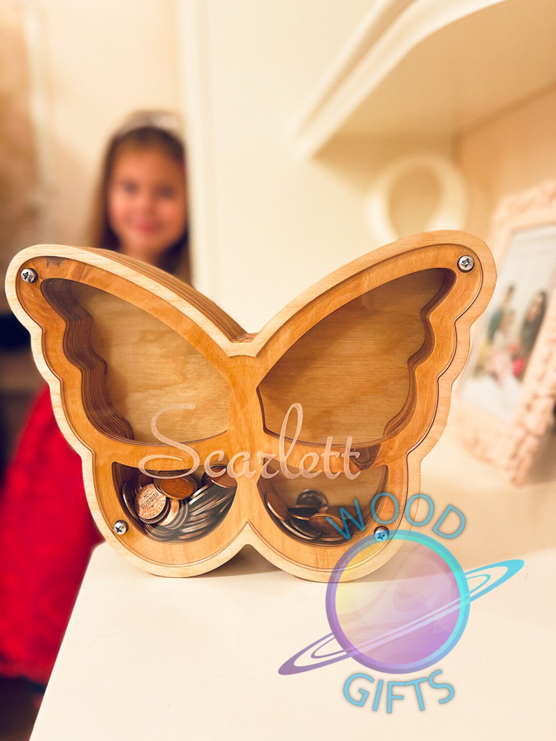 BUTTERFLY Piggy Bank Montessori Toy Wooden Home Adventure - Etsy