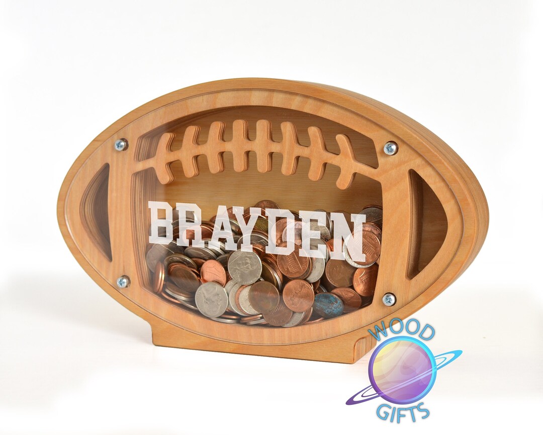 Personalized Football Piggy Bank, Wooden Coin Bank, Baby Boy Gift - Etsy