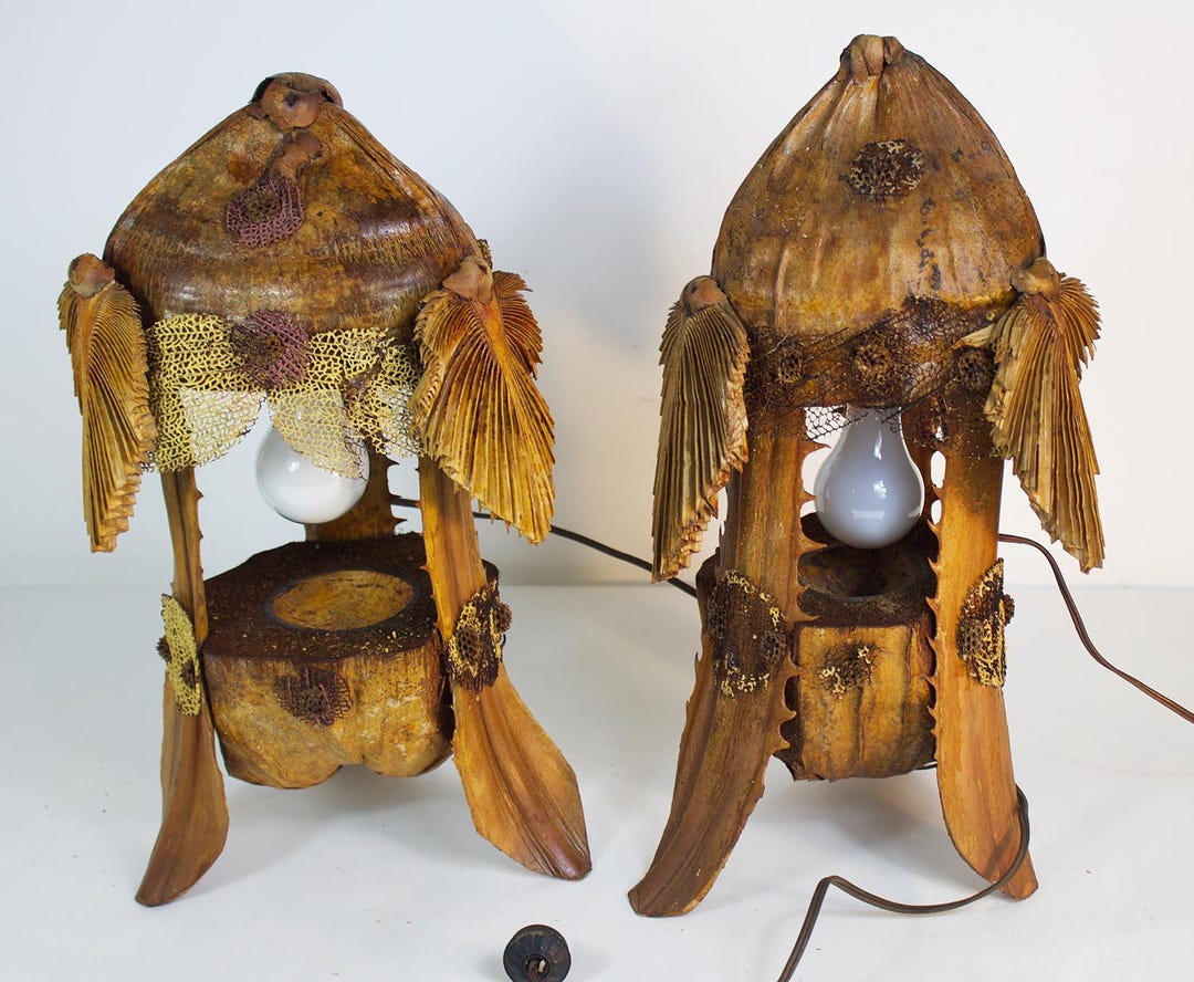 Vintage Funky Floridian Coastal Beach Boho Chic Tiki Coconut Lamps - Etsy