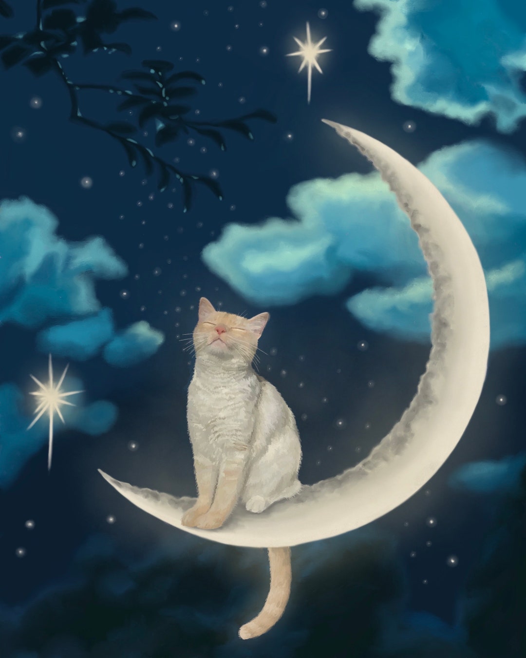 Moon Cat Art Print - Etsy
