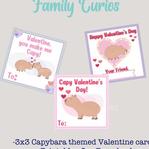 Printable Capybara Valentines Day Cards for Kids, Valentine Tags ...