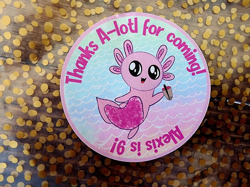Personalized Axolotl Birthday Party Favor Stickers, Girls Pink Axolotl ...