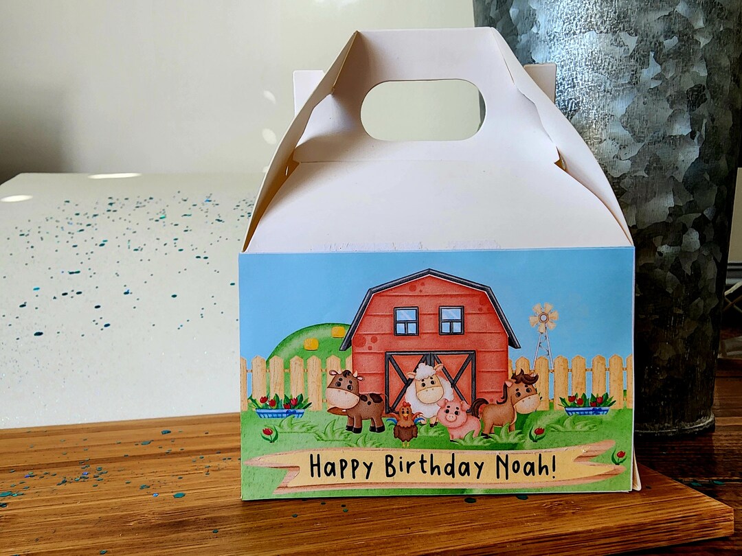 Farm Animal Birthday Party Favor Mini Gable Box With Personalized ...