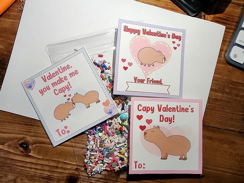 Printable Capybara Valentines Day Cards for Kids, Valentine Tags ...