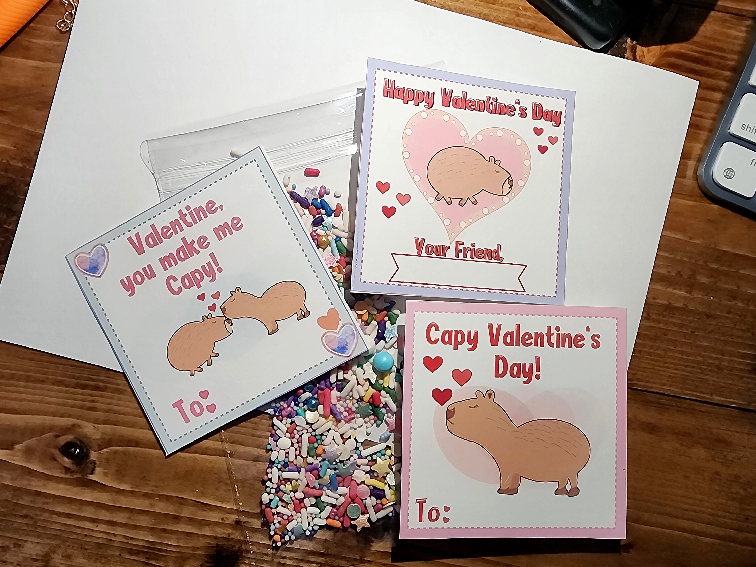 Printable Capybara Valentines Day Cards for Kids, Valentine Tags ...