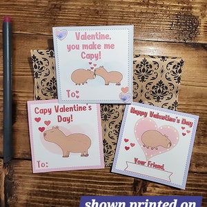 Printable Capybara Valentine's Day Cards for Kids (digital Download ...