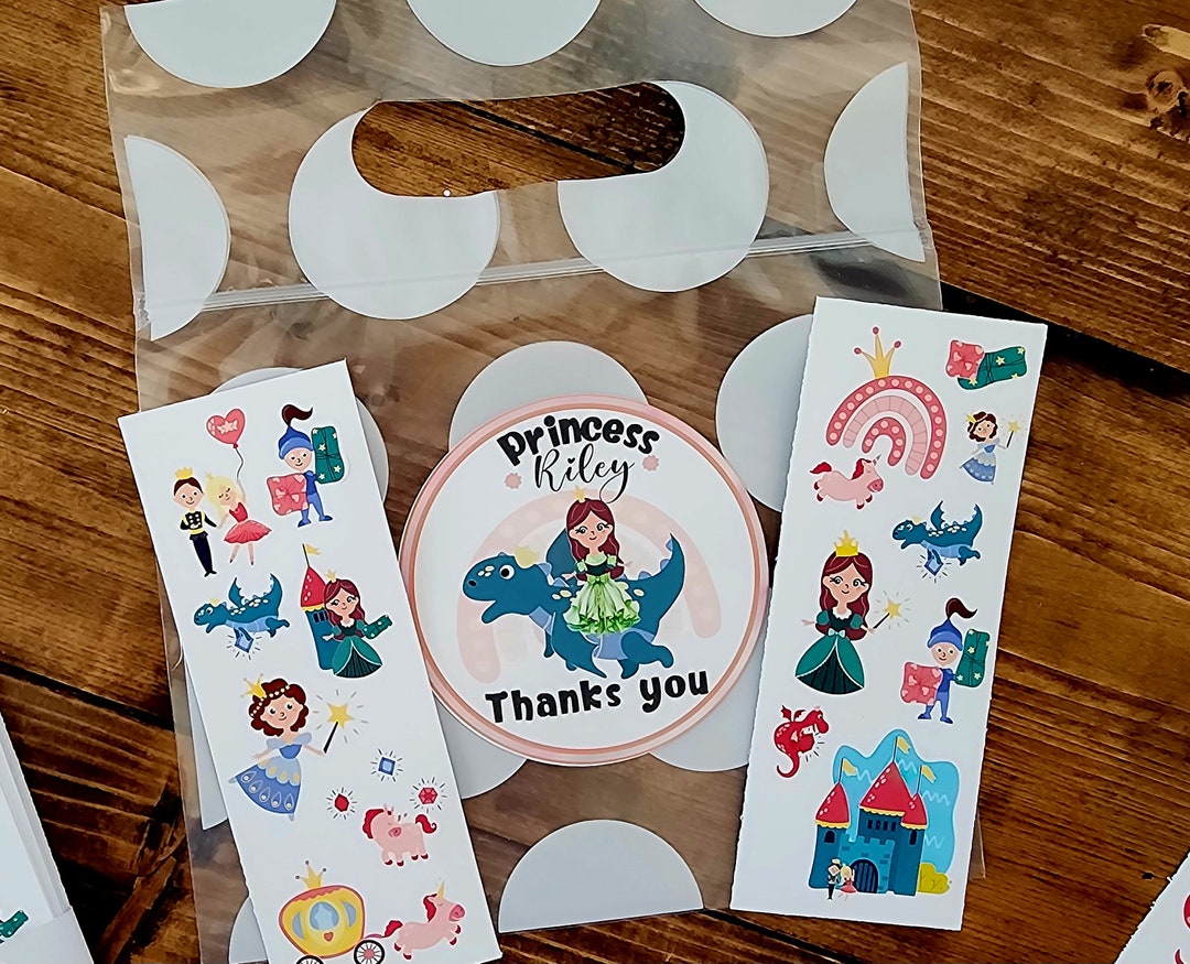 Bundled Princess Party Favor Stickers With Bags and Personalized Thank ...