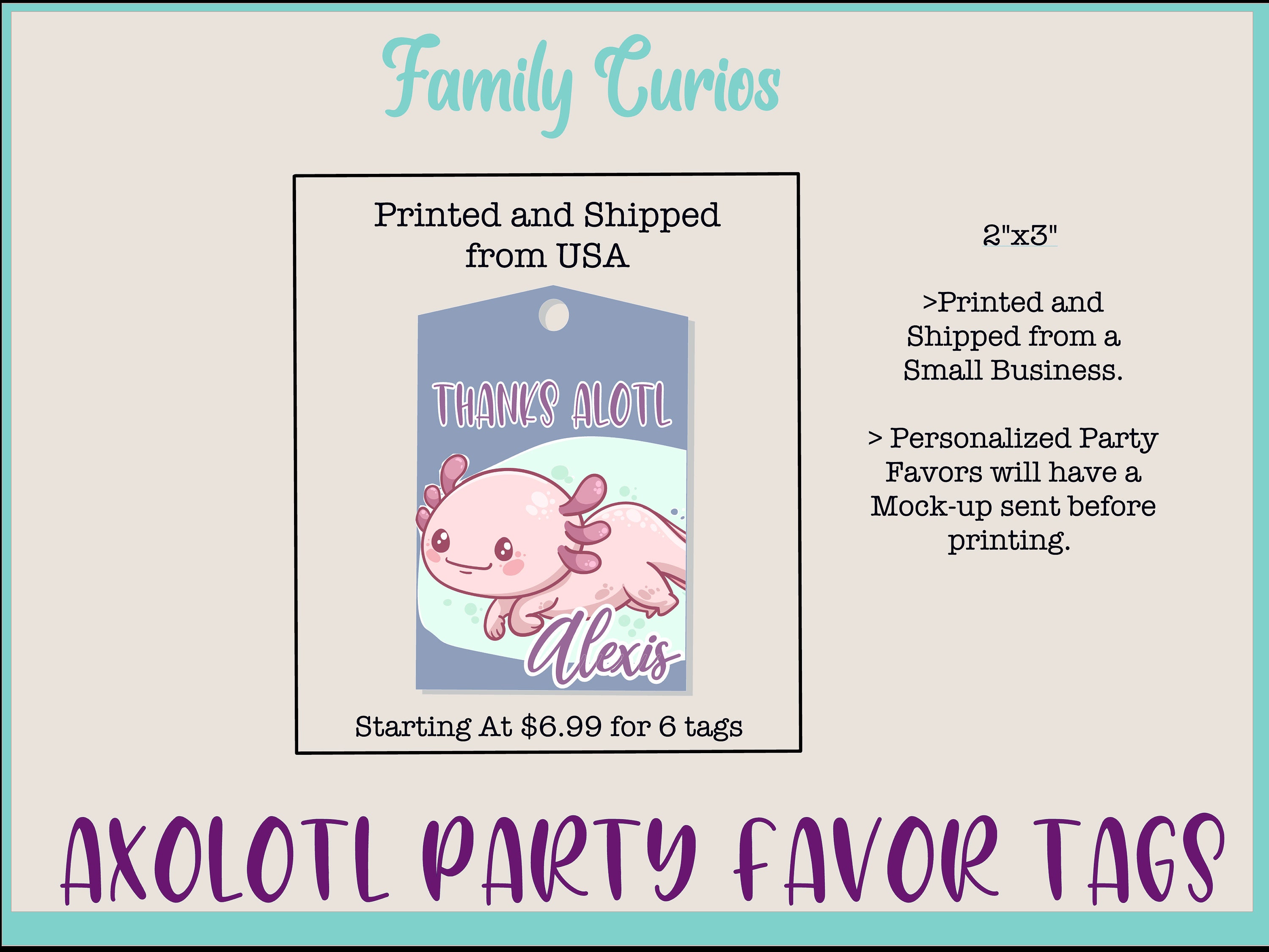 Adorable Axolotl Party Favor Tags Personalized Thank You Tags for ...