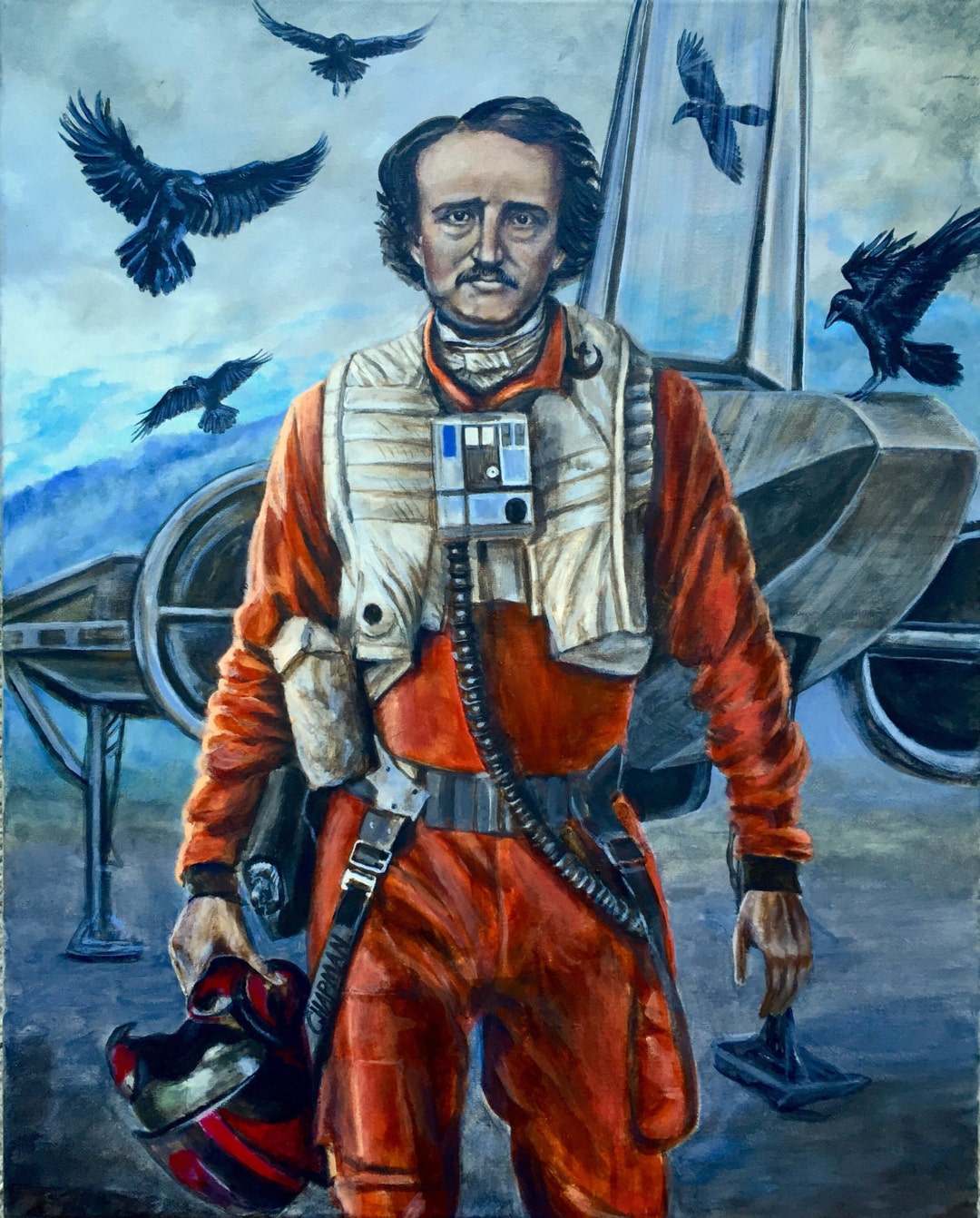 Edgar Allan Poe Damron. Artist Signed Original Acrylic Painting 16 X 20 ...