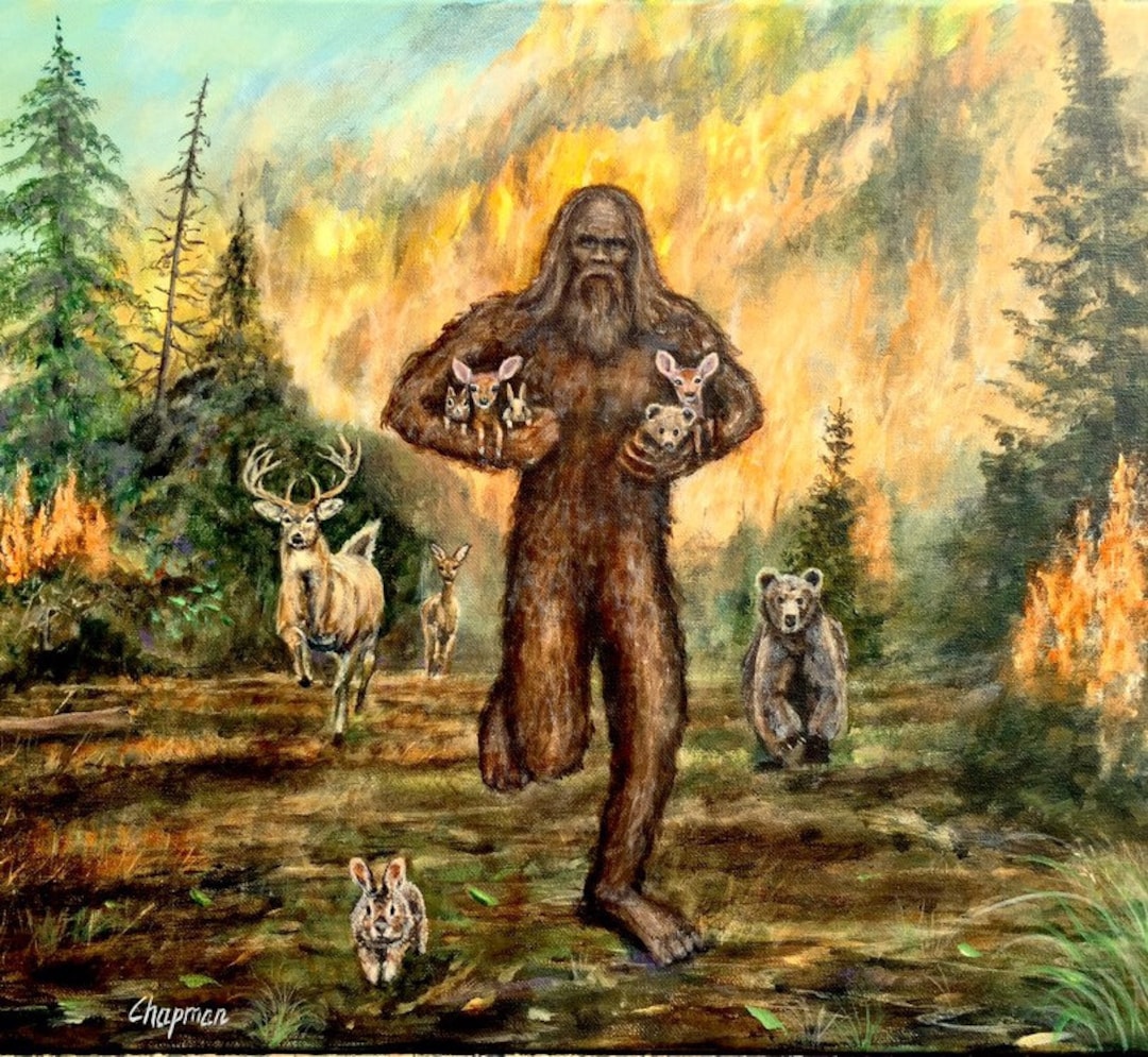 Bigfoot Saves Baby Animals From a Forest Fire. Bigfoot Aka Sasquatch ...