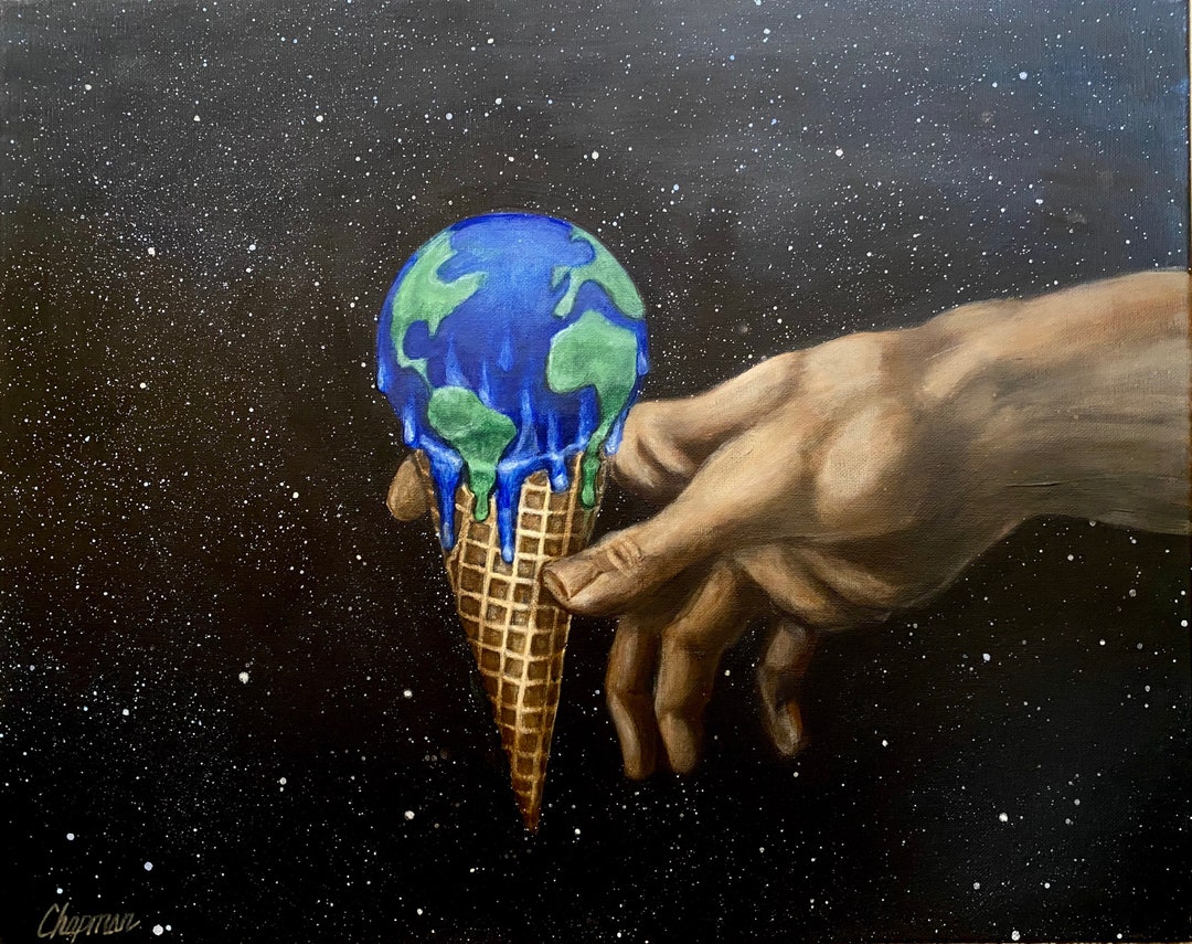 Hand of God Holding an Ice Cream Cone of Earth. Artist Signed Print ...