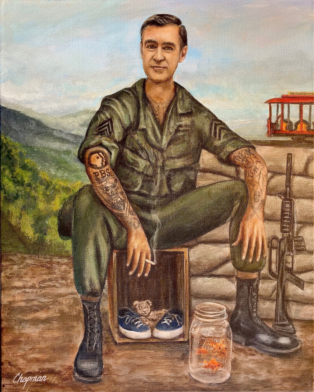 Mr Rogers Soldier With Two Sleeves of Tattoos. Artist Signed Print ...