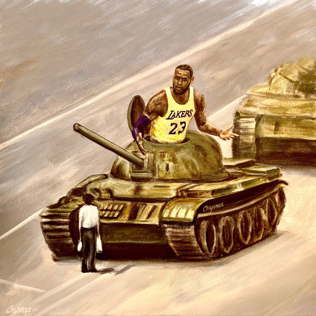 Lebron James in a Chinese Tank at Tiananmen Square. Artist Signed Print ...