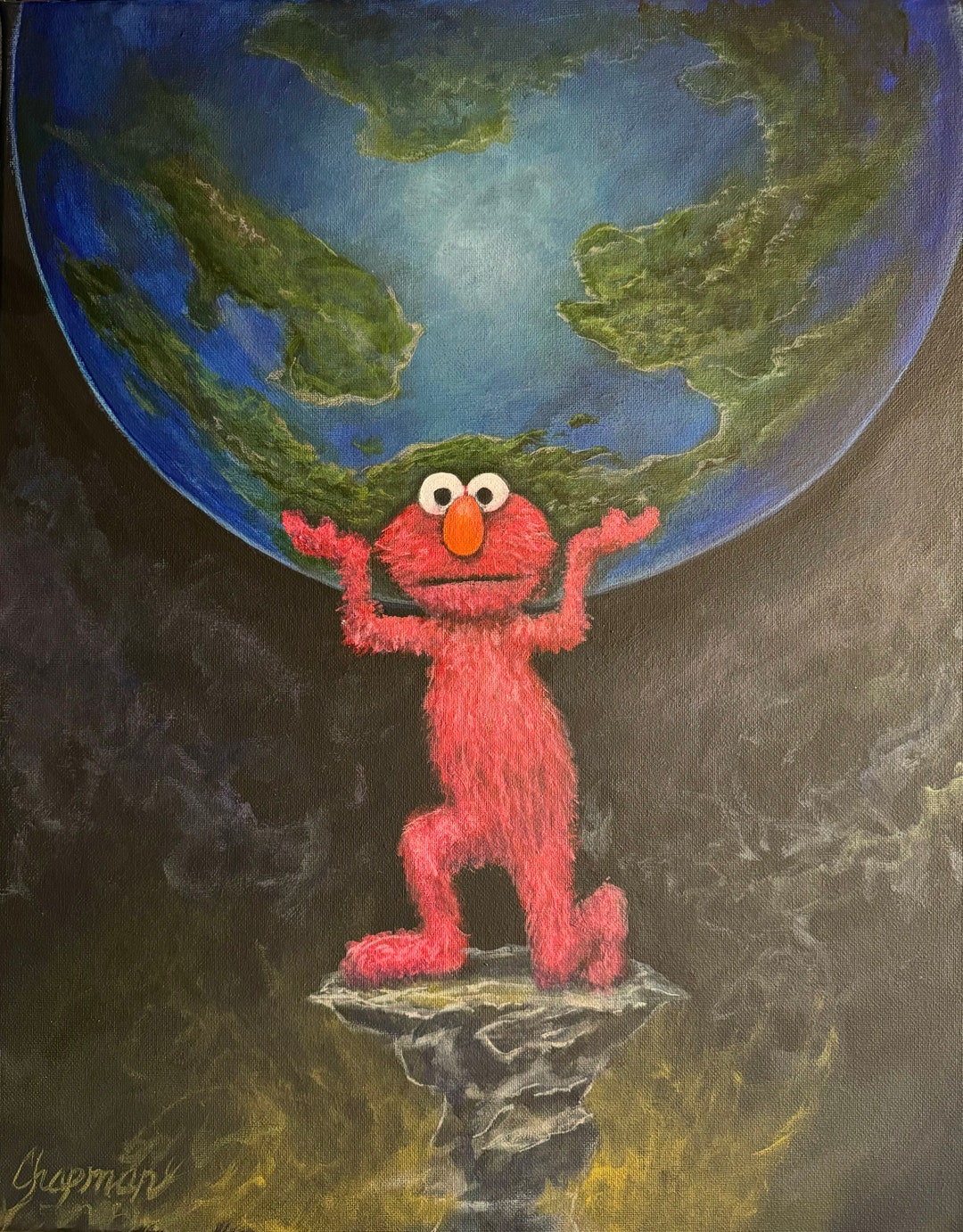 Elmo Holding up the World Like Atlas. Artist Signed Original Acrylic ... Elmo Holding up the World Like Atlas. Artist Signed Original Acrylic ...