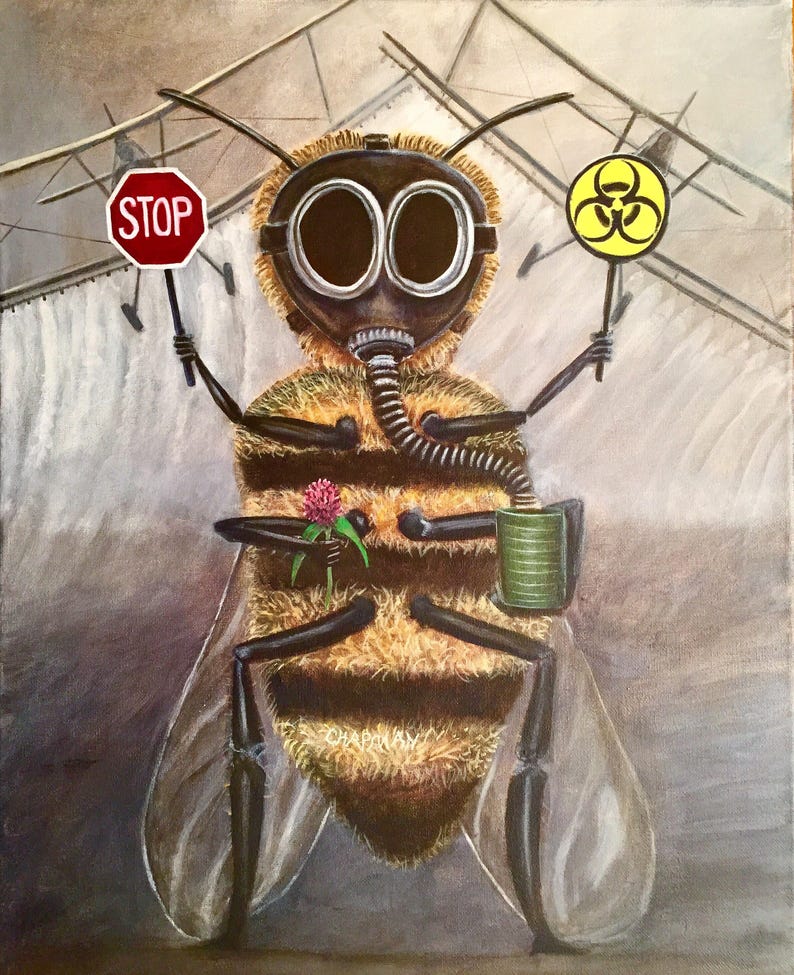 Gas Mask Honey Bee Protesting Pesticides. 16 X 20 - Etsy
