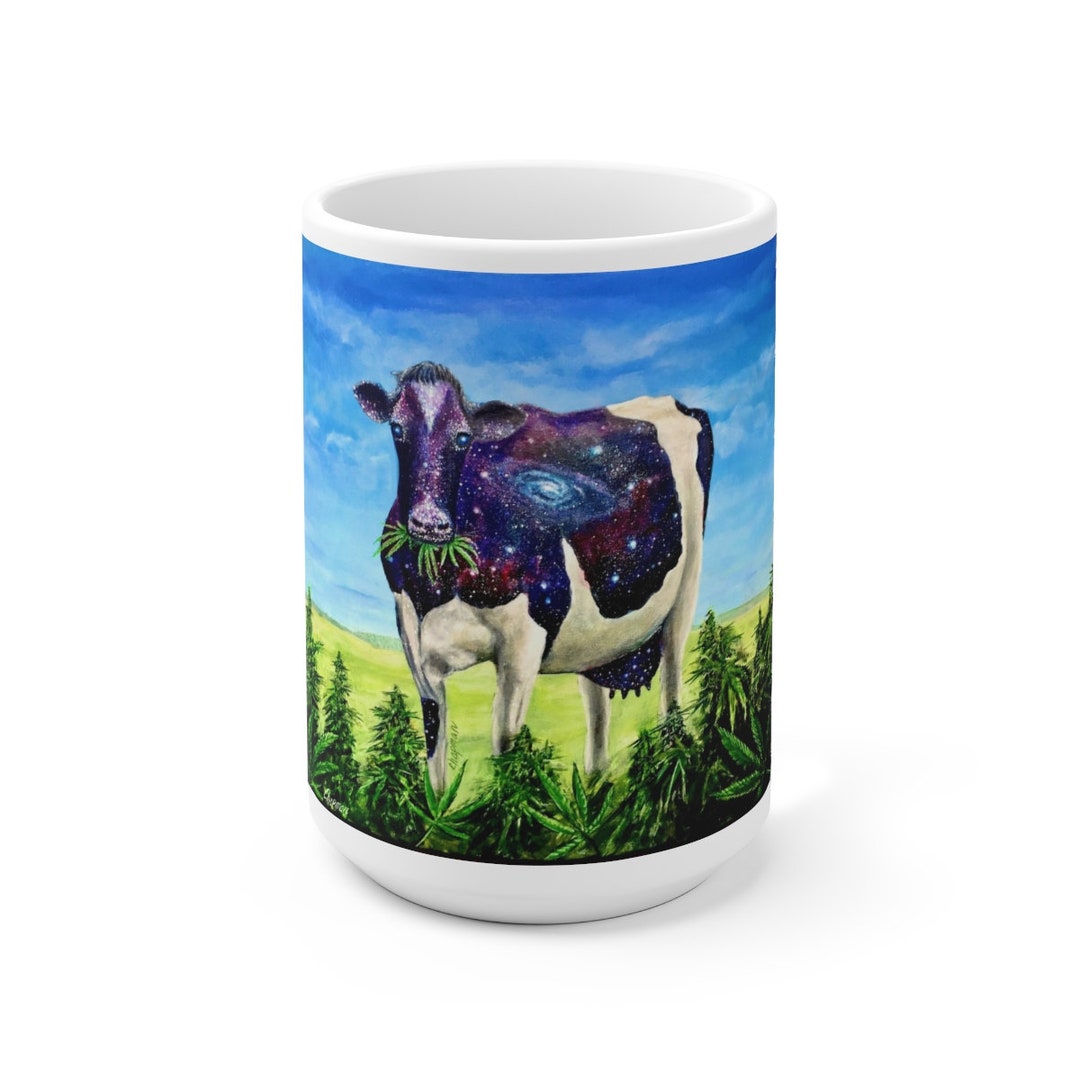 Space Grass Cow Eating Marijuana Pot Leaves Ceramic Mug 15oz - Etsy