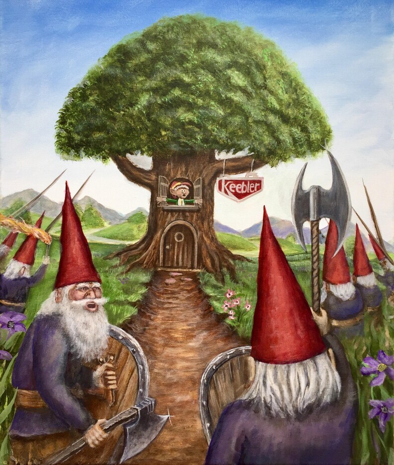 Gnomes Attacking Keebler Elves Artist Signed Print - Etsy