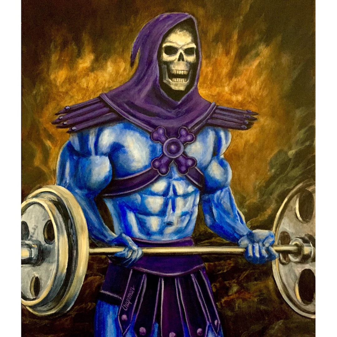 Skeletor Pumping Iron. Working Out in Castle Grey Skull Furnace Room ...