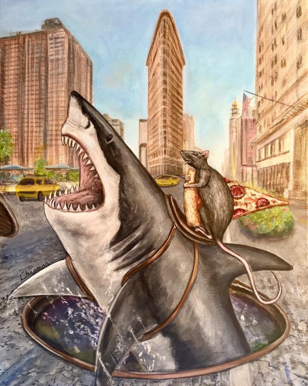 Rat Rides a Shark Out of the Sewer. City Shark With the Flat - Etsy