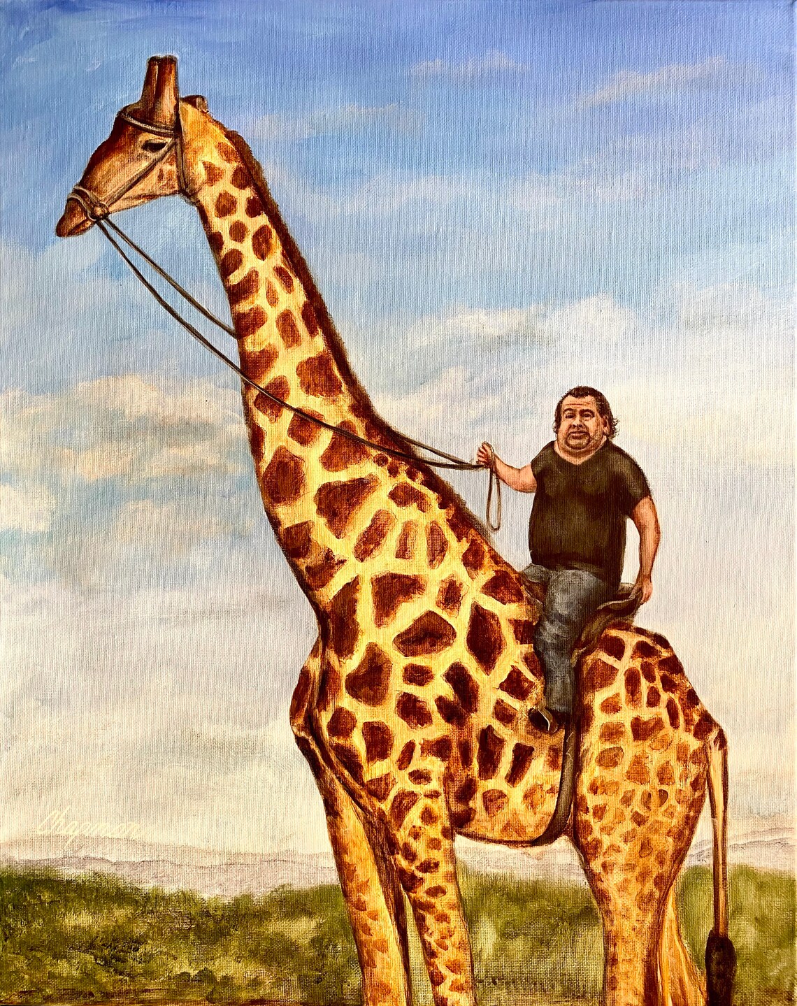 Big Ed Aka No Neck Ed Riding a Giraffe. 16 X 20 Artist - Etsy