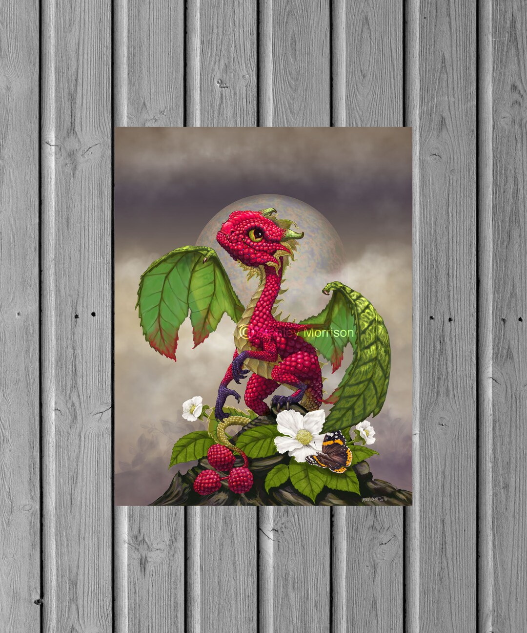 RASPBERRY DRAGON Print 4x6, 8.5x11, or 11x14, Dragon Art, Dragon Poster ...
