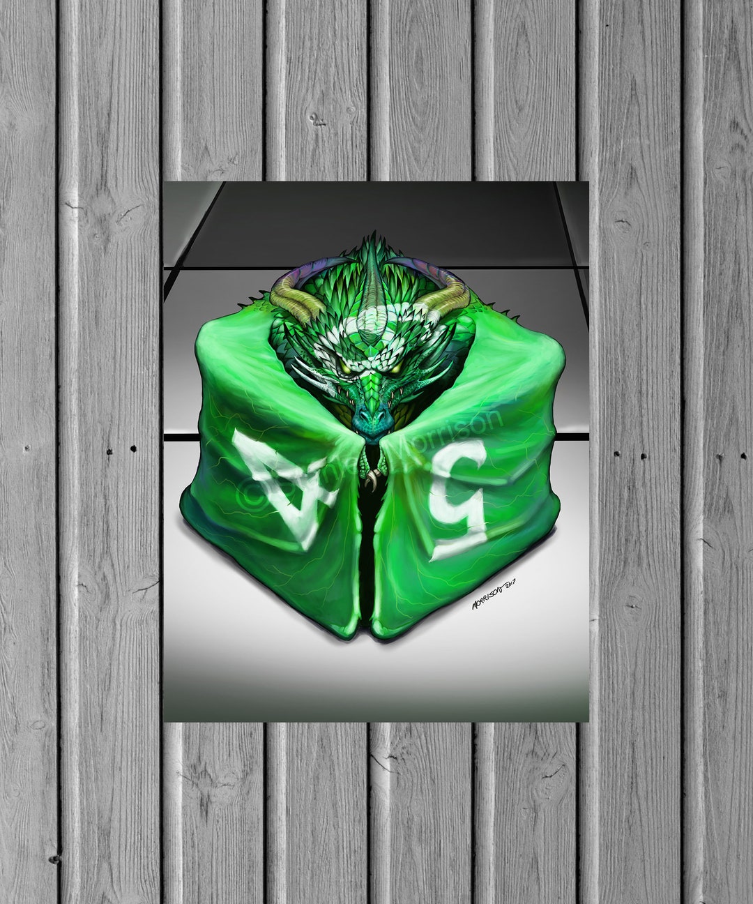 D20 DRAGON Gaming Dice Print, 4x6, 8.5x11, 11x14, Game Room Decor, Dice ...