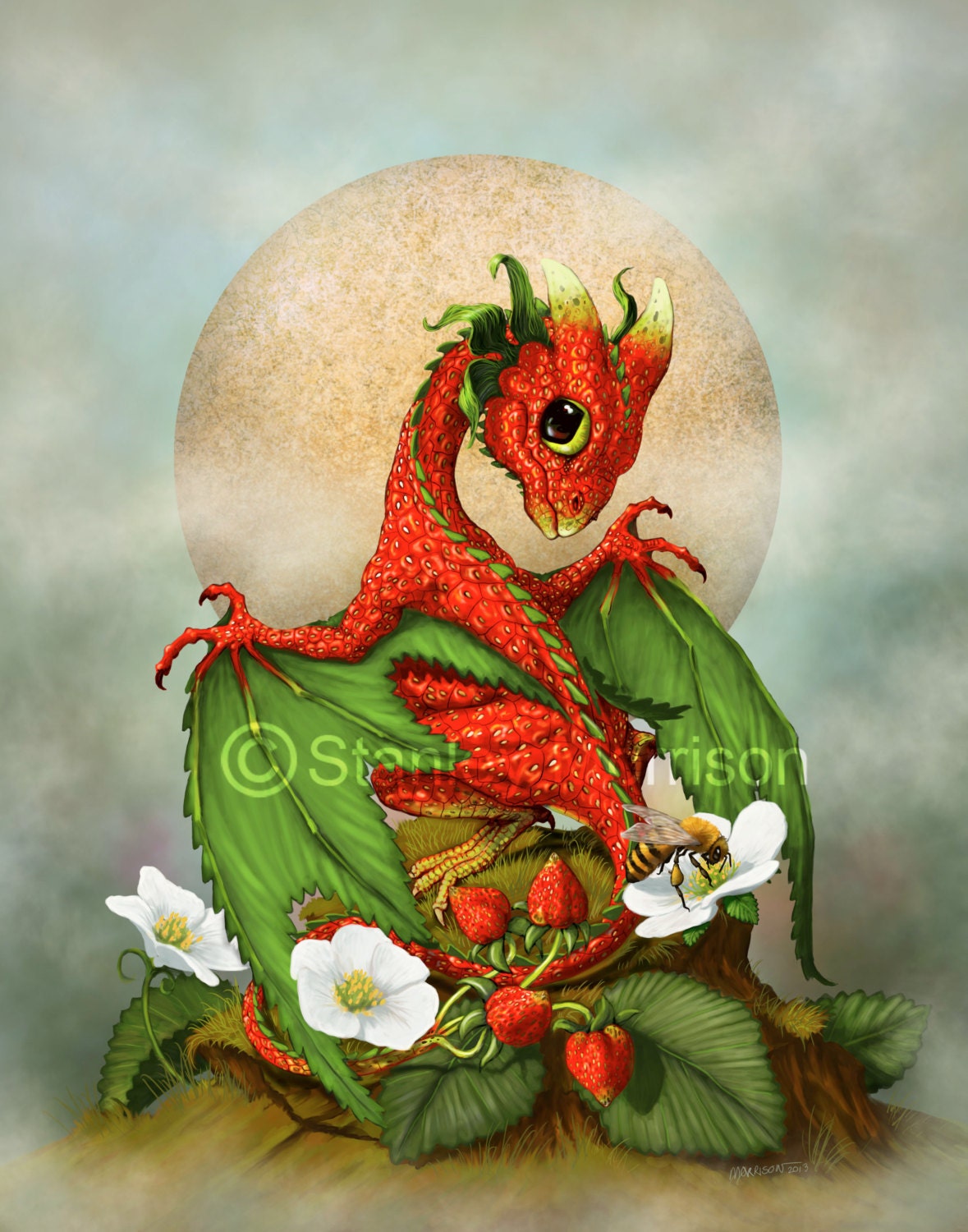 STRAWBERRY DRAGON Print 4x6 8.5x11 or 11x14 Dragon Art - Etsy