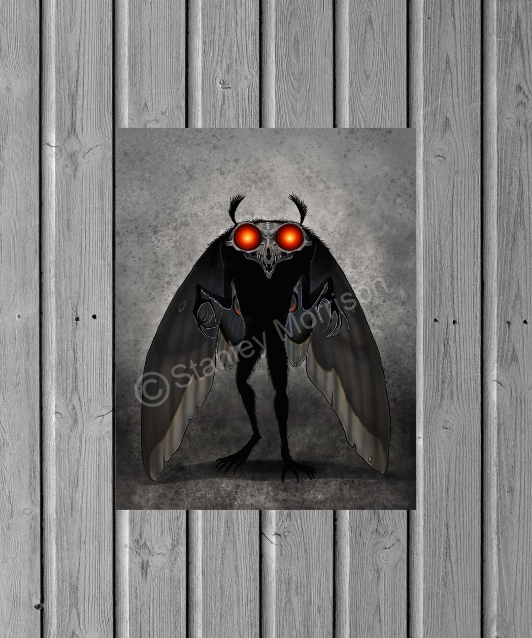 MOTHMAN Print 4x6, 8.5x11, or 11x14 Cryptid, Creature, Skull, Horror ...
