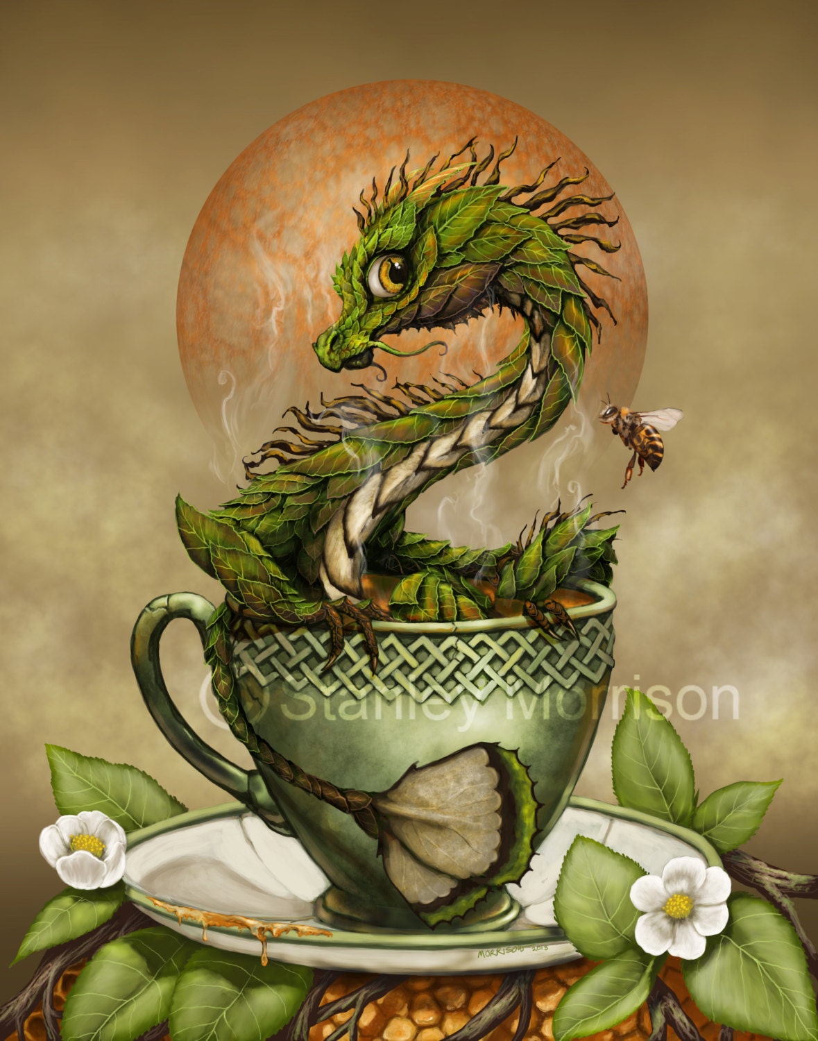 TEA DRAGON Print 4x6 8.5x11 or 11x14 dragon art dragon | Etsy