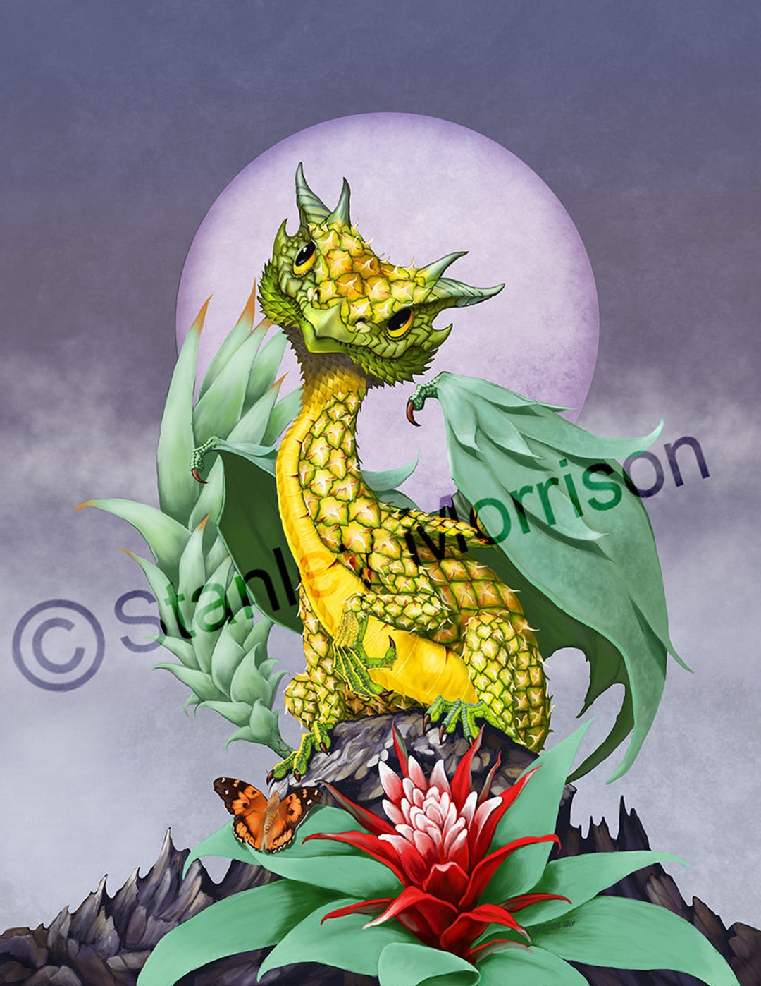 PINEAPPLE DRAGON Print 4x6 8.5x11 or 11x14 Dragon Art - Etsy