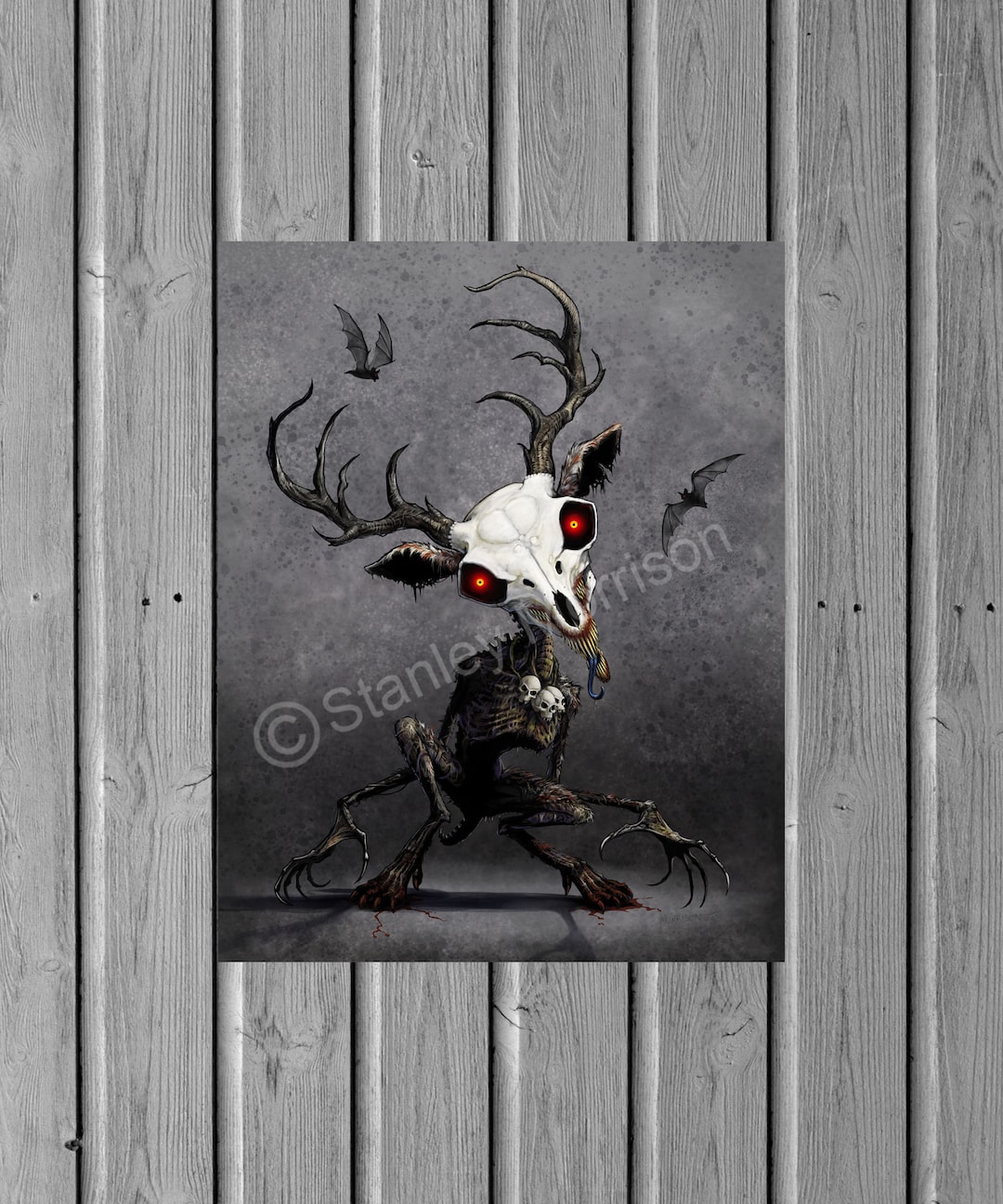 WENDIGO Print 4x6, 8.5x11, or 11x14 Cryptid, Creature, Bats, Skull ...