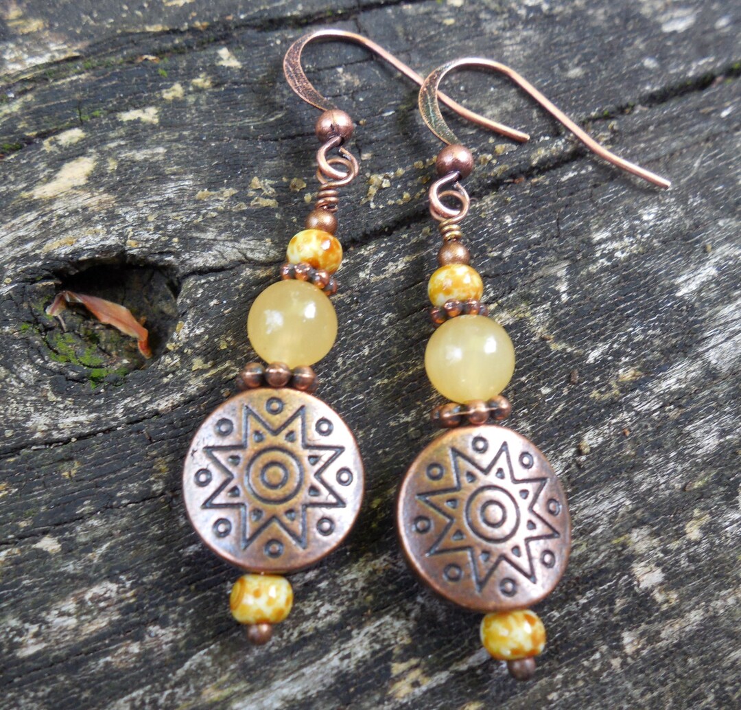 Solar Energy Earrings Yellow Honey Jade Sun Celestial Cosmic - Etsy