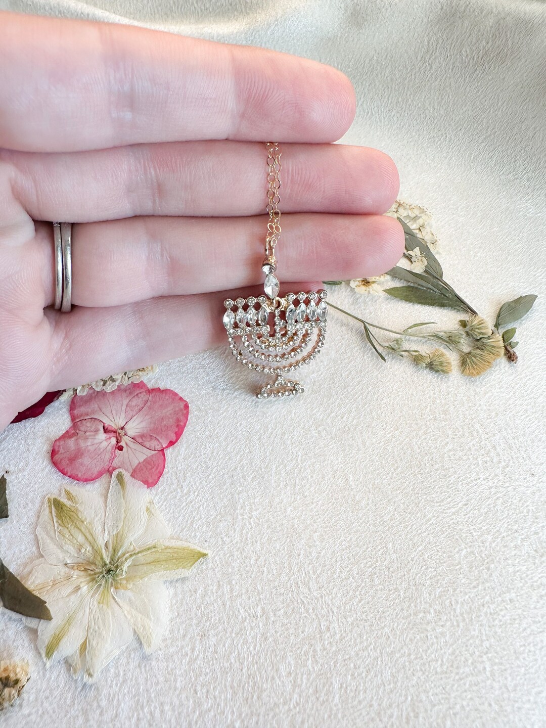 Menorah Necklace Gold Holiday Necklace Judaica Necklace Cute Hanukkah ...