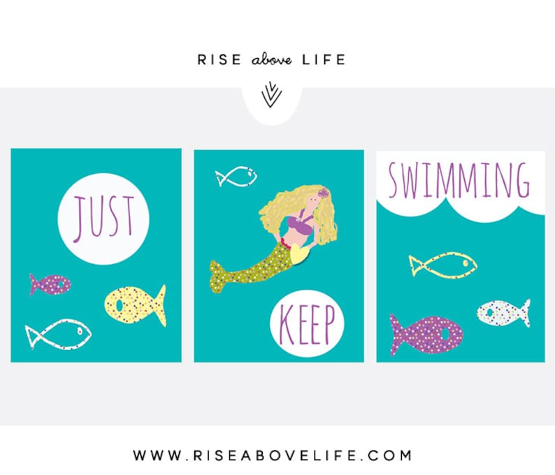 Just Keep Swimming - Printable Art Set - Digital Designs, Clipart ...