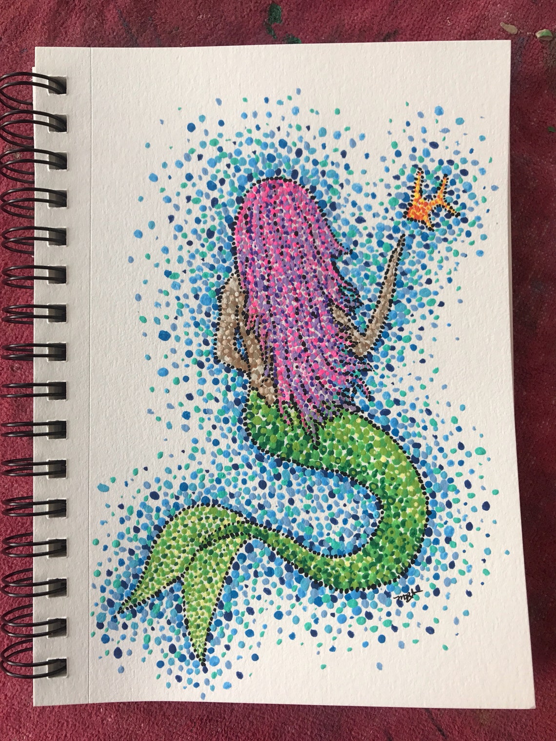 Mermaid Reproduction of Original Acrylic Stipple Painting 5x7 - Etsy