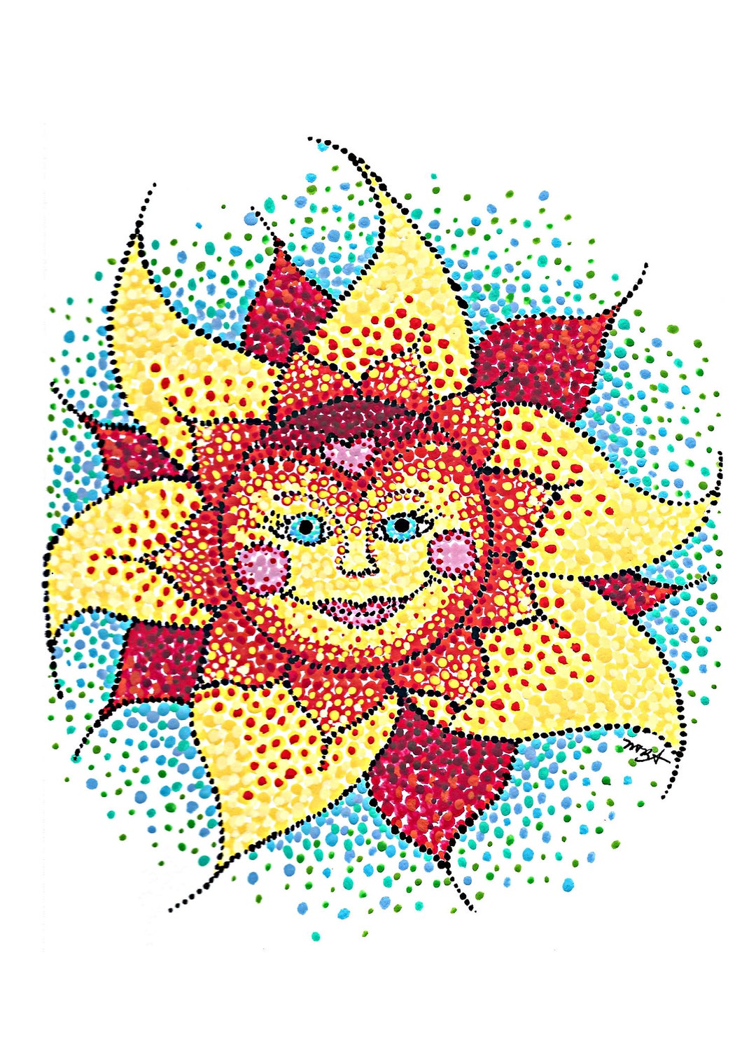 Sun - Reproduction of Original Acrylic Stipple Painting 5x7 - Etsy