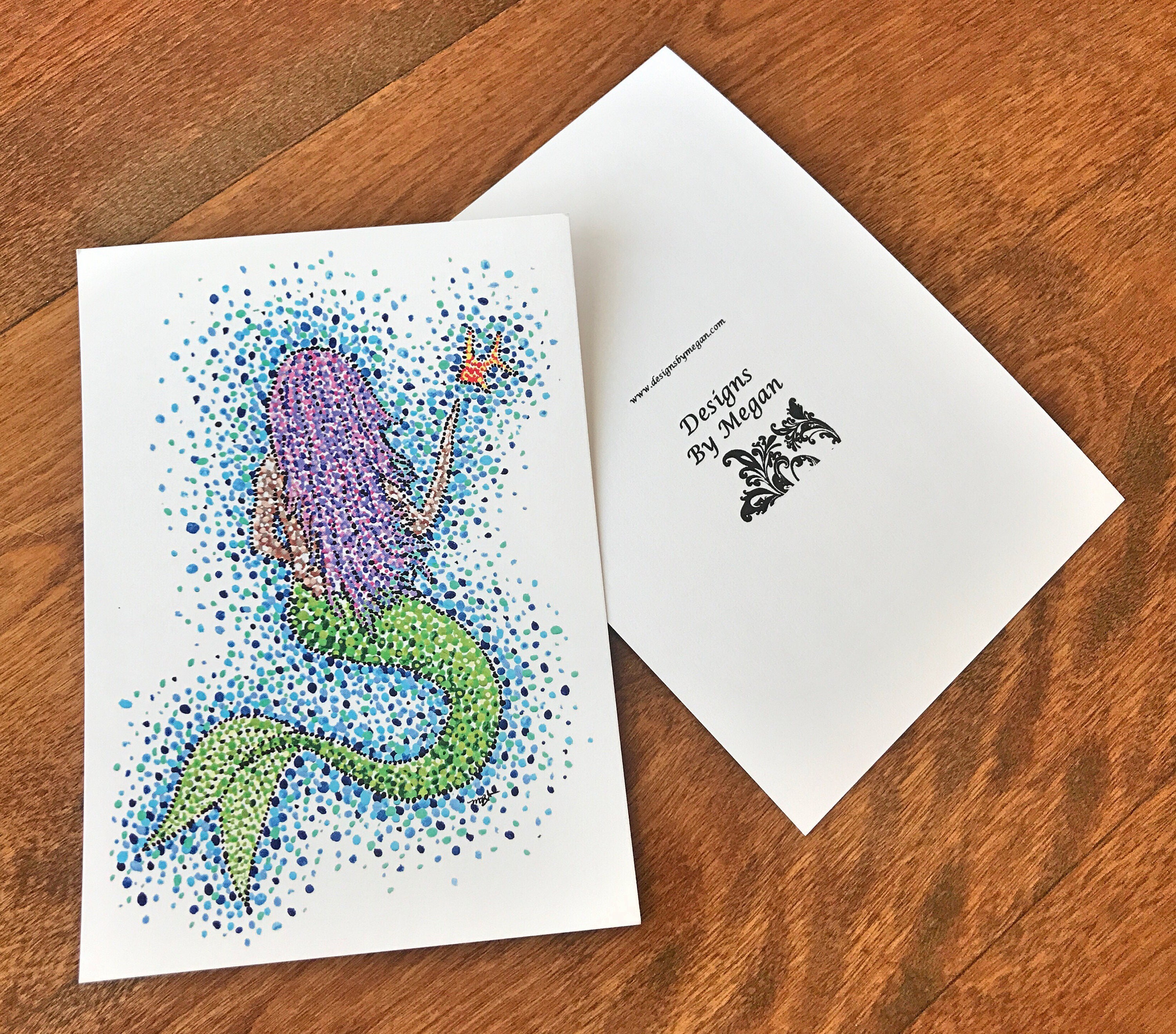 Mermaid Reproduction of Original Acrylic Stipple Painting 5x7 - Etsy