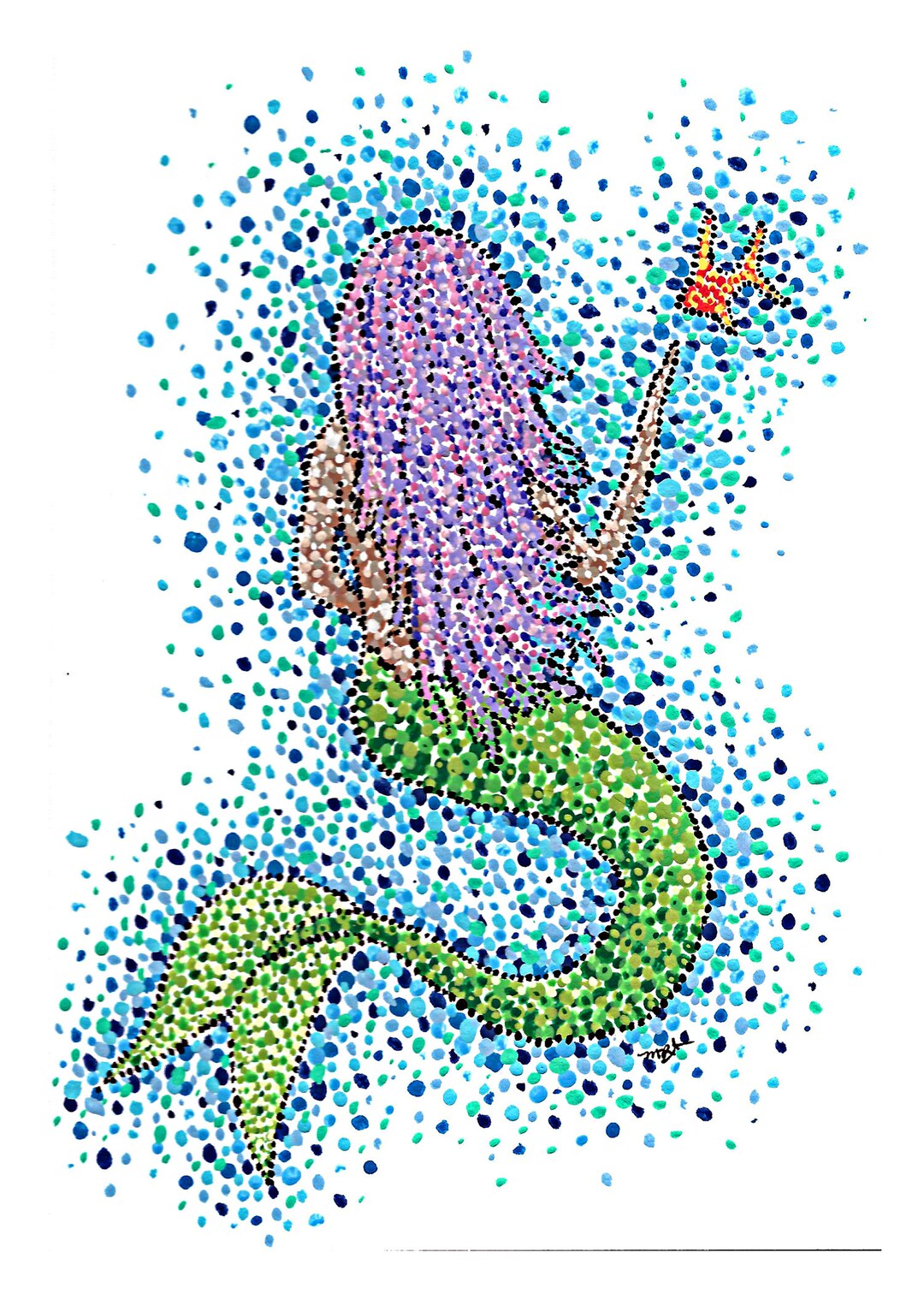 Mermaid - Reproduction of Original Acrylic Stipple Painting 5x7 - Etsy